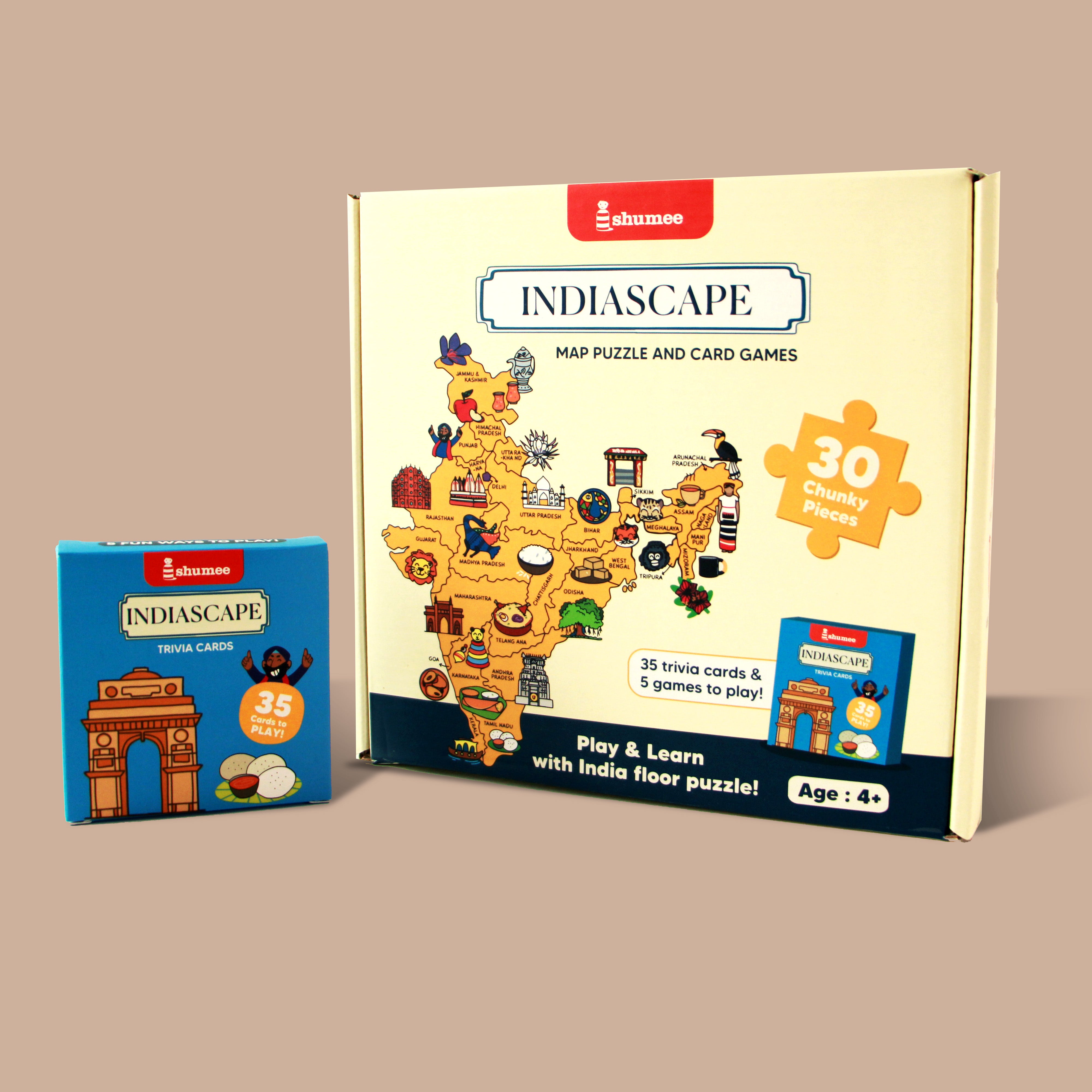 India Map Puzzle Set - 30 Pieces & 35 Trivia Cards (4+ Years) – Shumee