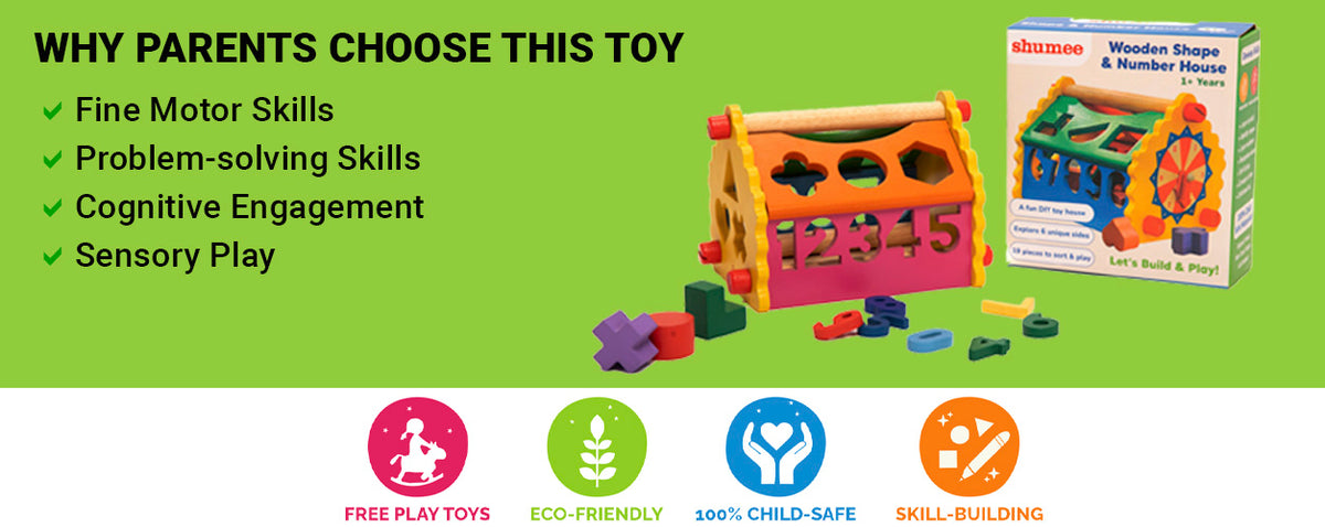 Number Sorter - Wooden Shape & Number Sorter House Toy – Shumee