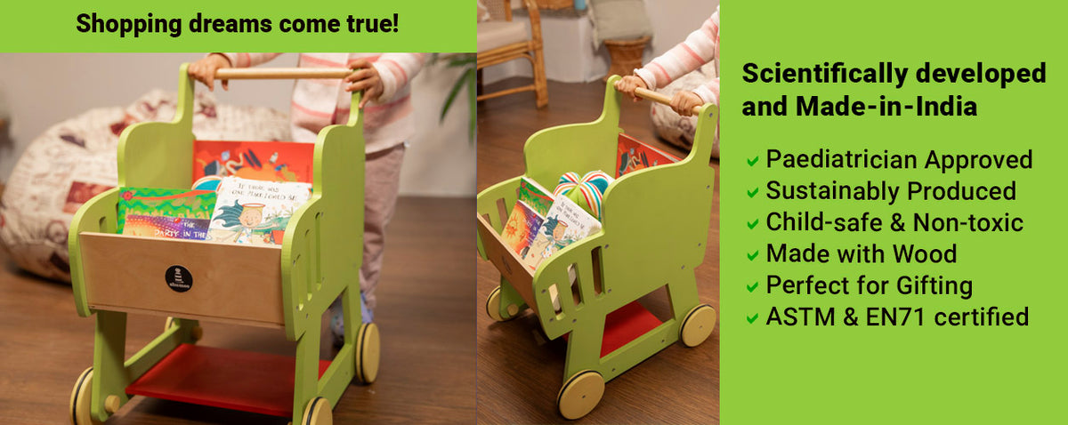 Wooden Shopping Cart for Toddlers | 2 Years + | Wooden Toys By shumee ...
