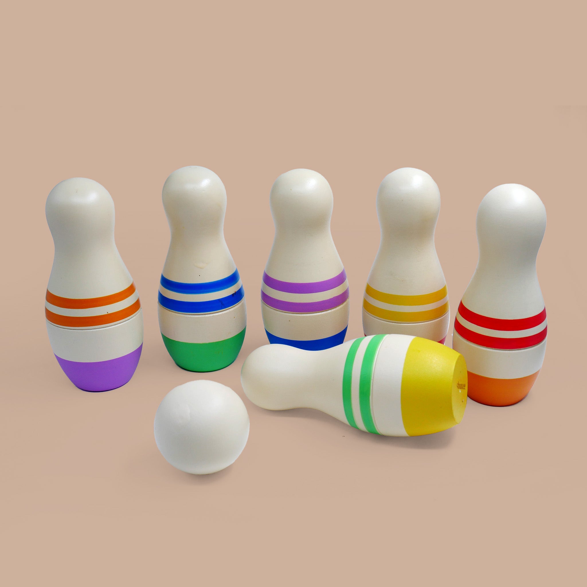 Multicolor Mini Wooden Bowling Pin Set | Shumee