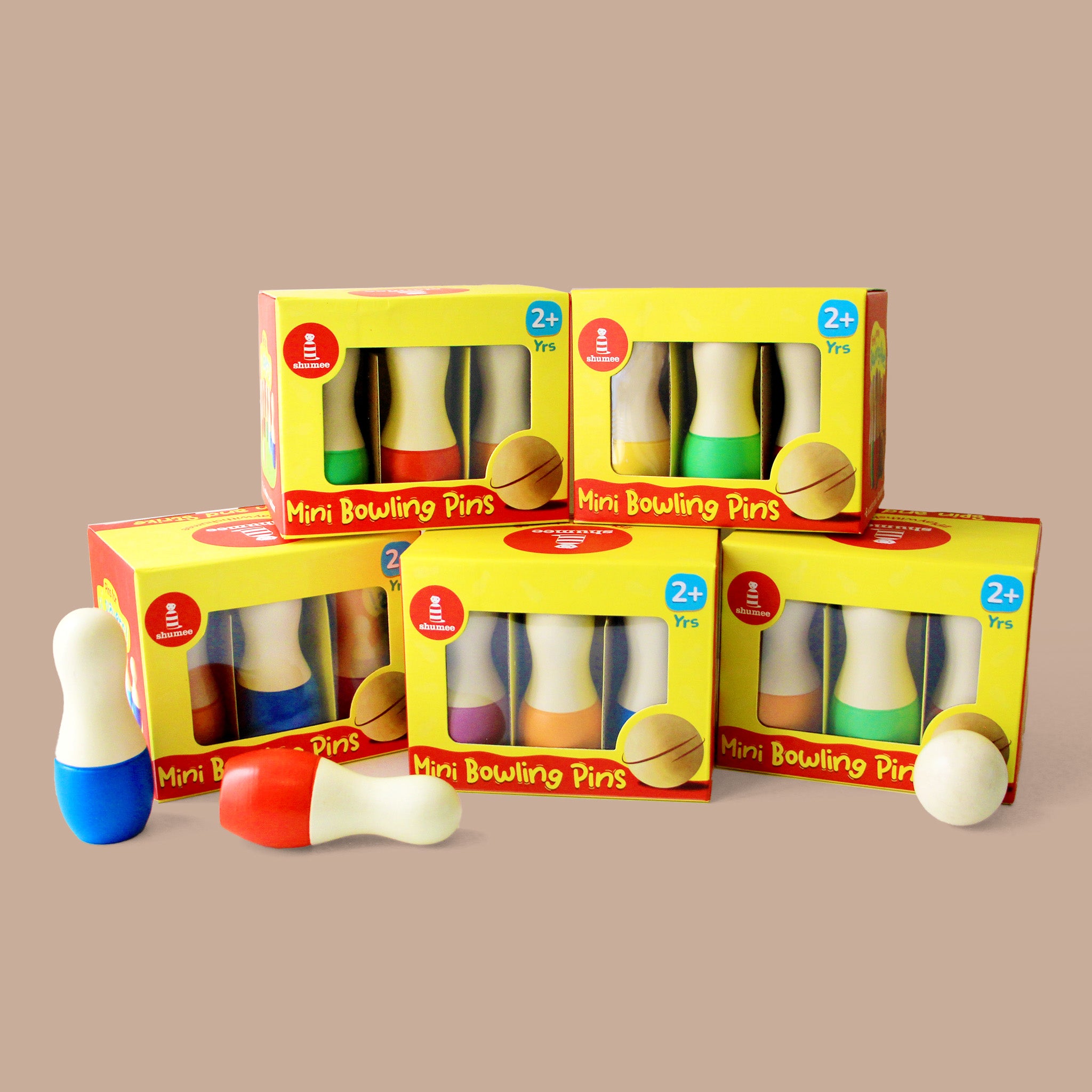 Wooden Mini Bowling Pins Set | 6 Pins & 1 Ball (2+ Years)- Set of 5 ...